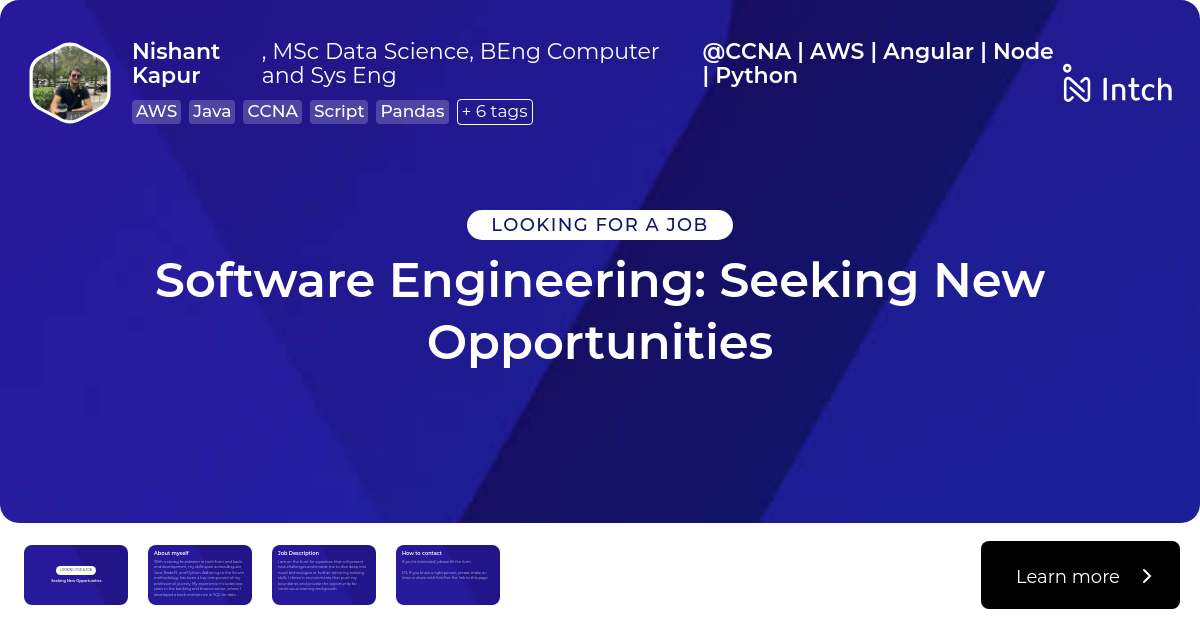 Nishant Kapur - Software Engineering: Seeking New Opportunities | Intch
