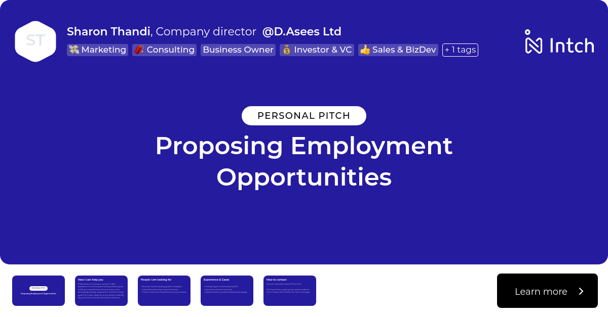 Sharon Thandi - Proposing Employment Opportunities | Intch