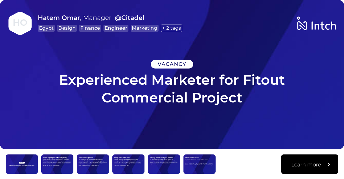 Hatem Omar - Experienced Marketer for Fitout Commercial Project | Intch