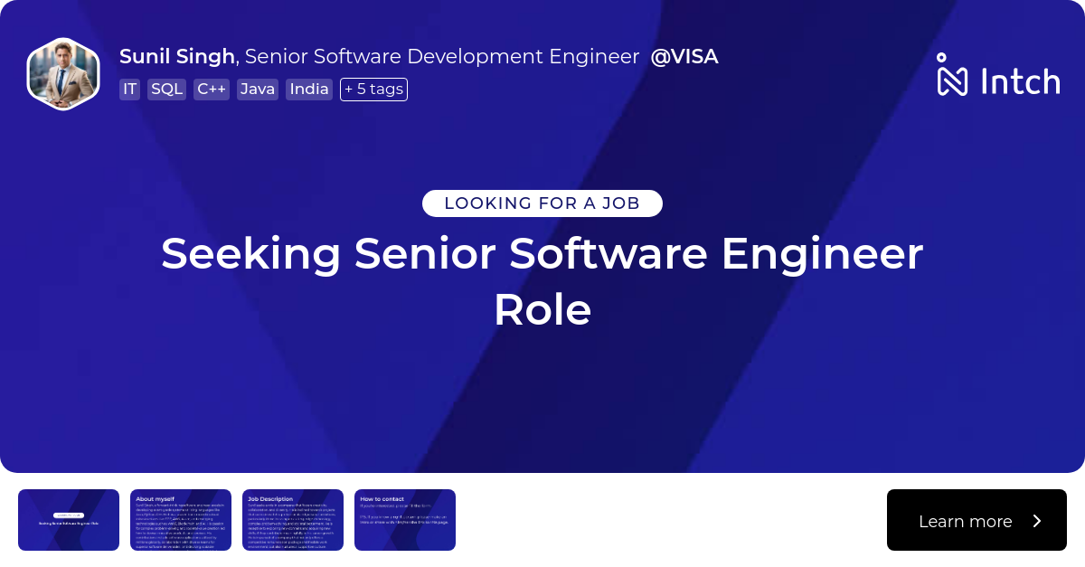 Sunil Singh - Seeking Senior Software Engineer Role | Intch