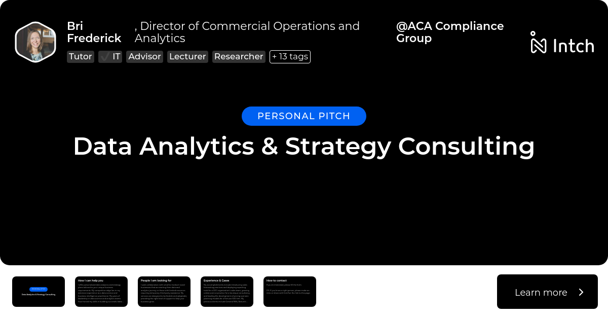 Bri Frederick - Data Analytics & Strategy Consulting | Intch