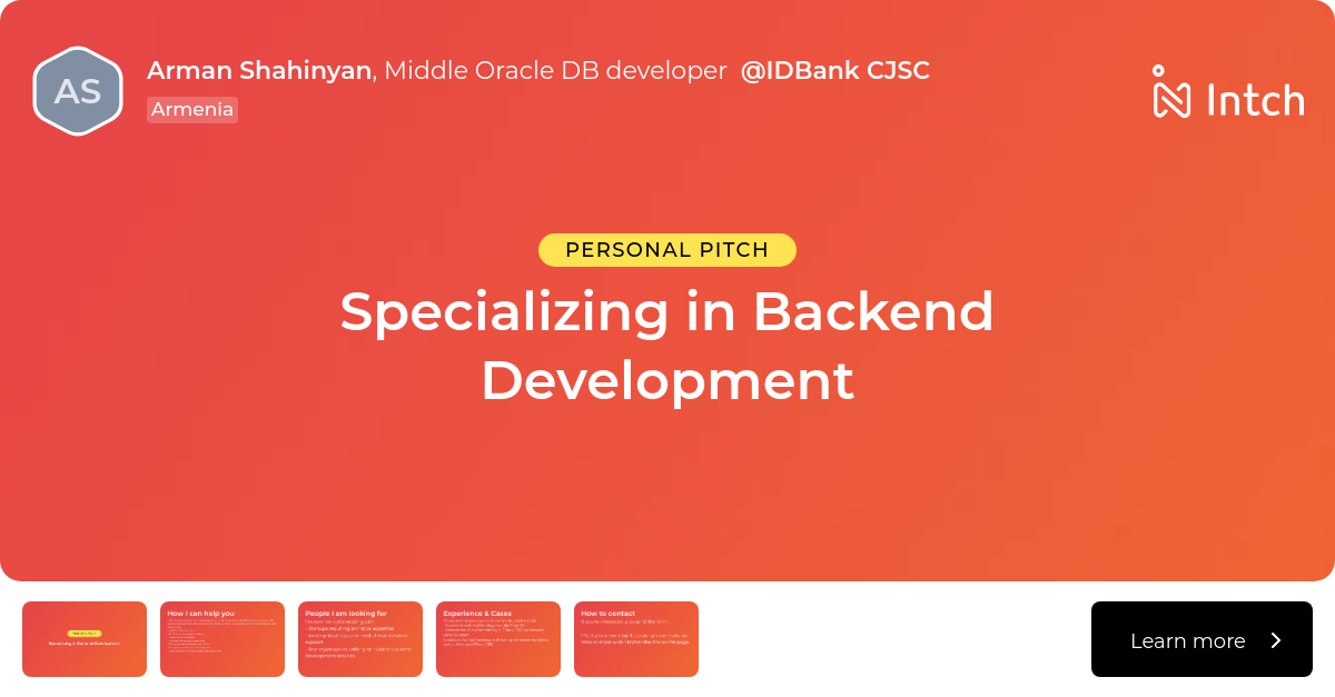 Arman Shahinyan - Specializing in Backend Development | Intch