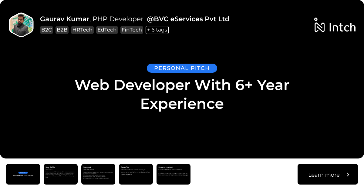 Gaurav Kumar - Web Developer With 6+ Year Experience | Intch