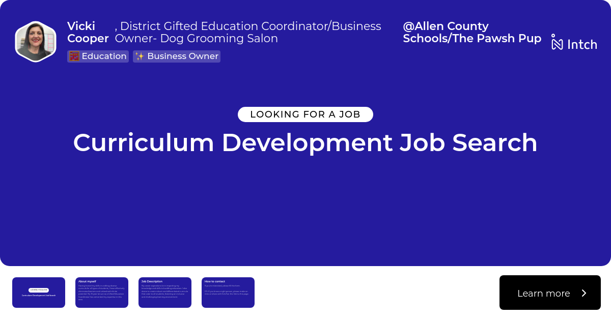 Vicki Cooper - Curriculum Development Job Search | Intch