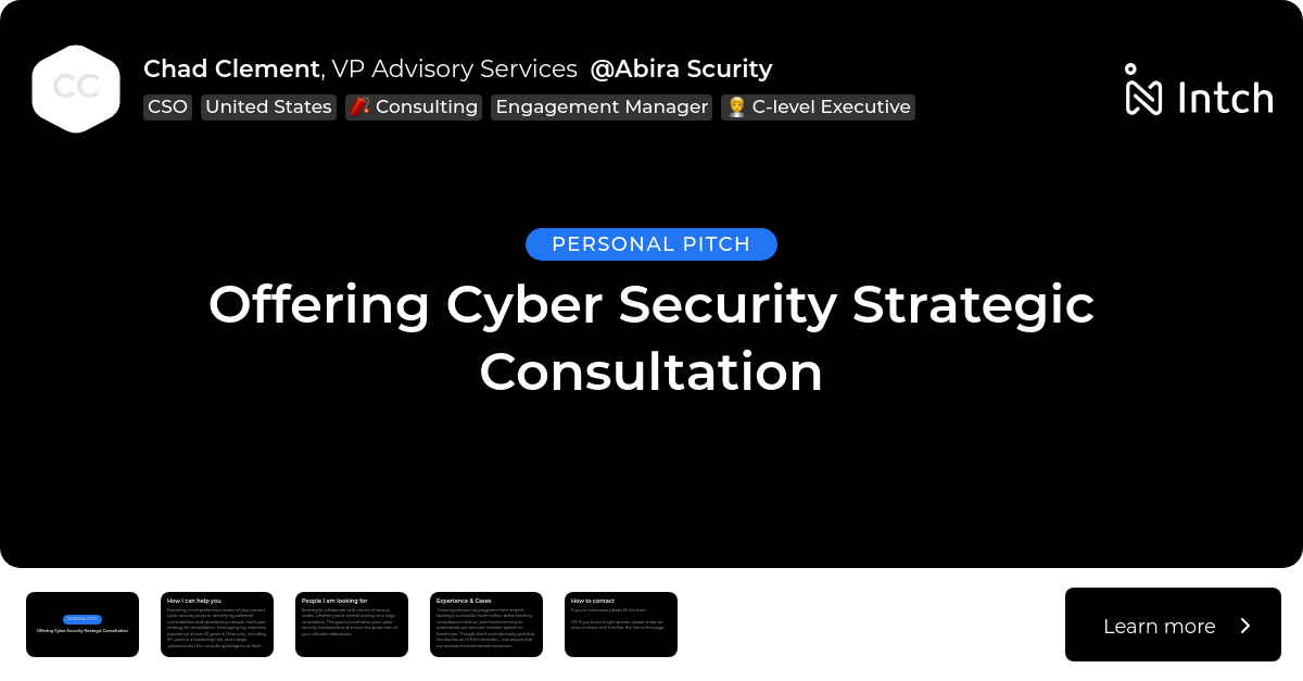 Chad Clement - Offering Cyber Security Strategic Consultation | Intch