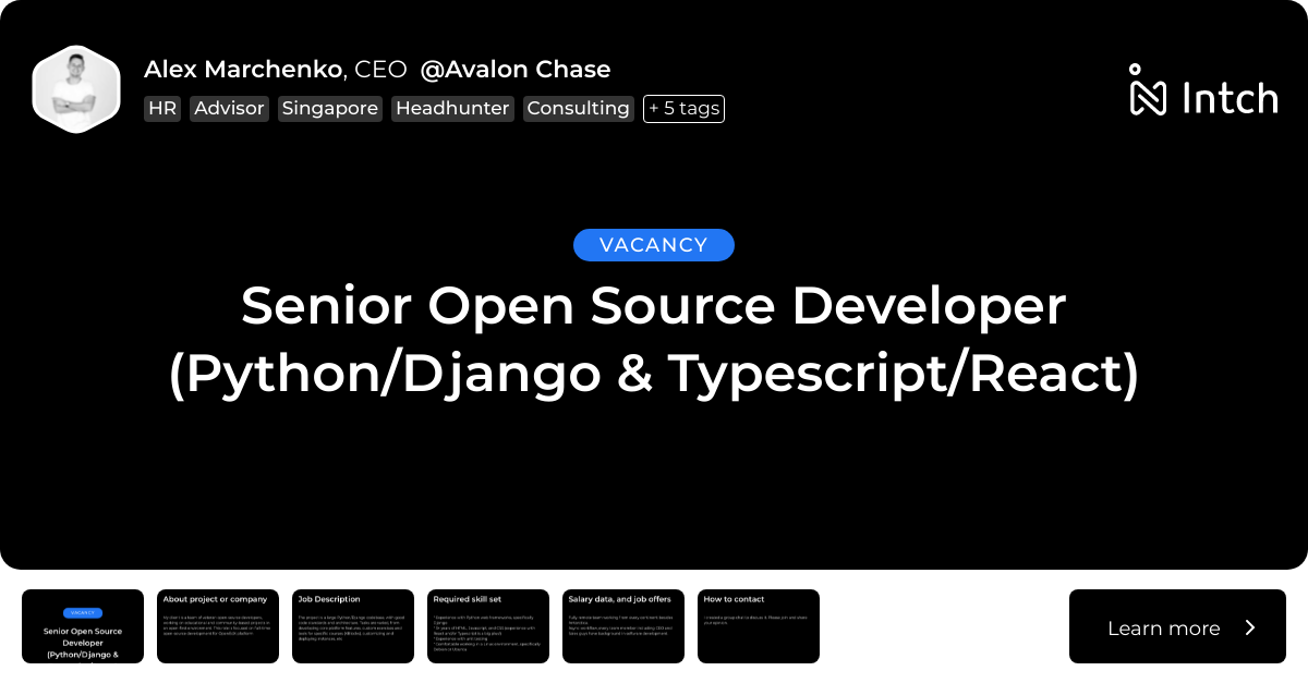 Alex Marchenko - Senior Open Source Developer (Python/Django & Typescript/React) | Intch