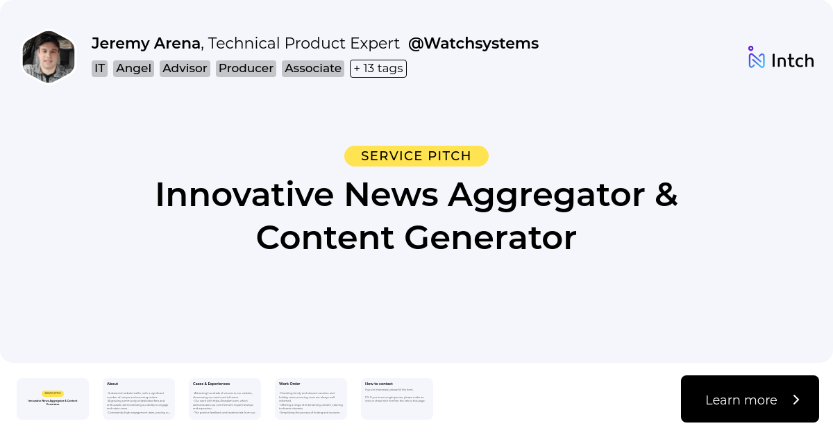 Jeremy Arena - Innovative News Aggregator & Content Generator | Intch