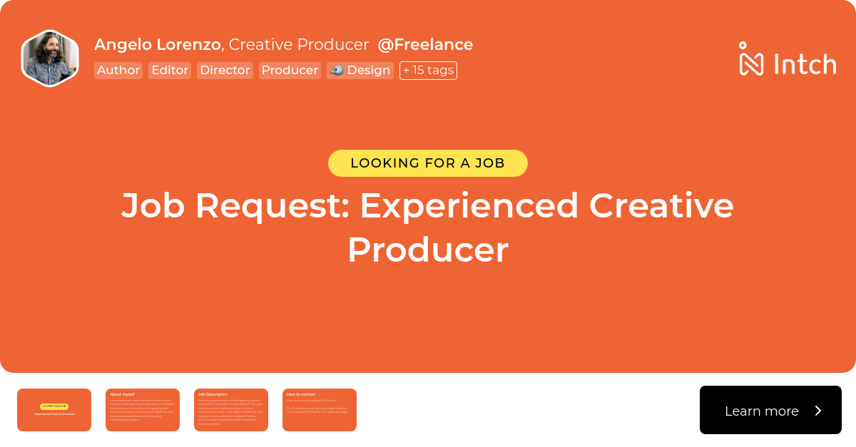 Angelo Lorenzo - Job Request: Experienced Creative Producer | Intch