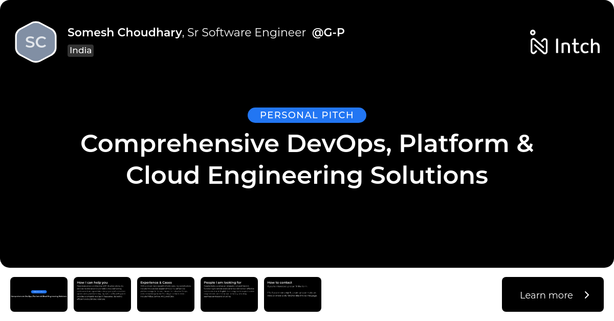 Somesh Choudhary - Comprehensive DevOps, Platform & Cloud Engineering Solutions | Intch