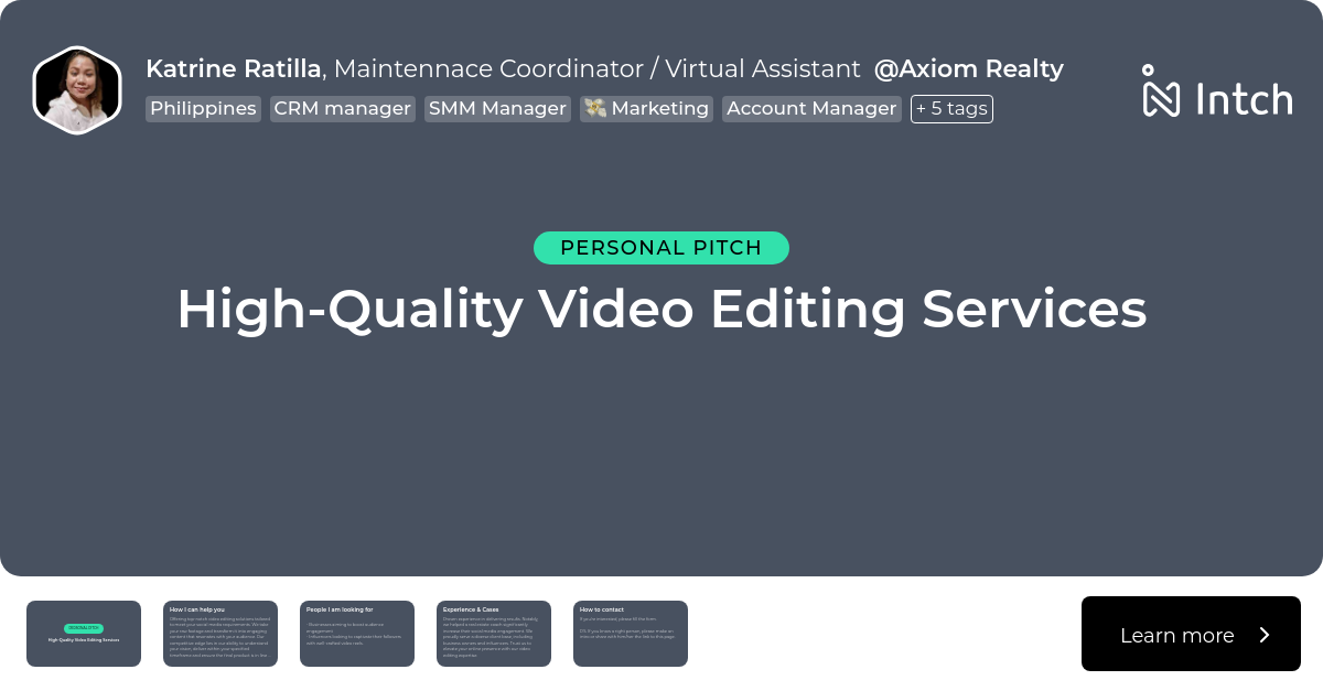 Katrine Ratilla - High-Quality Video Editing Services | Intch