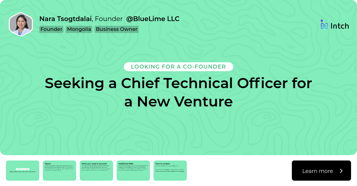 Nara Tsogtdalai - Seeking a Chief Technical Officer for a New Venture ...