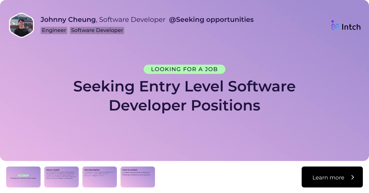 Johnny Cheung - Seeking Entry Level Software Developer Positions | Intch
