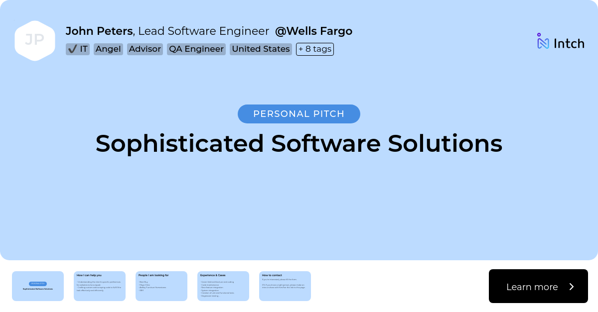 John Peters - Sophisticated Software Solutions | Intch