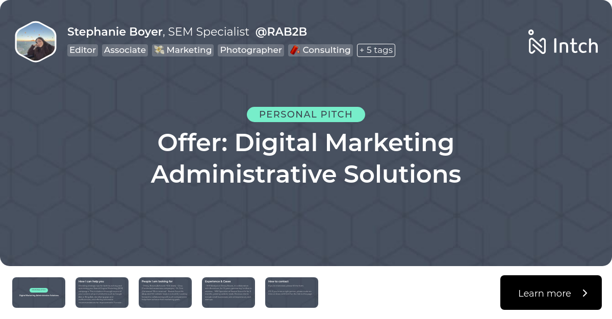Stephanie Boyer - Offer: Digital Marketing Administrative Solutions | Intch