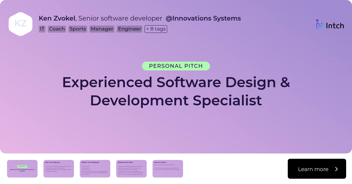 Ken Zvokel - Experienced Software Design & Development Specialist | Intch