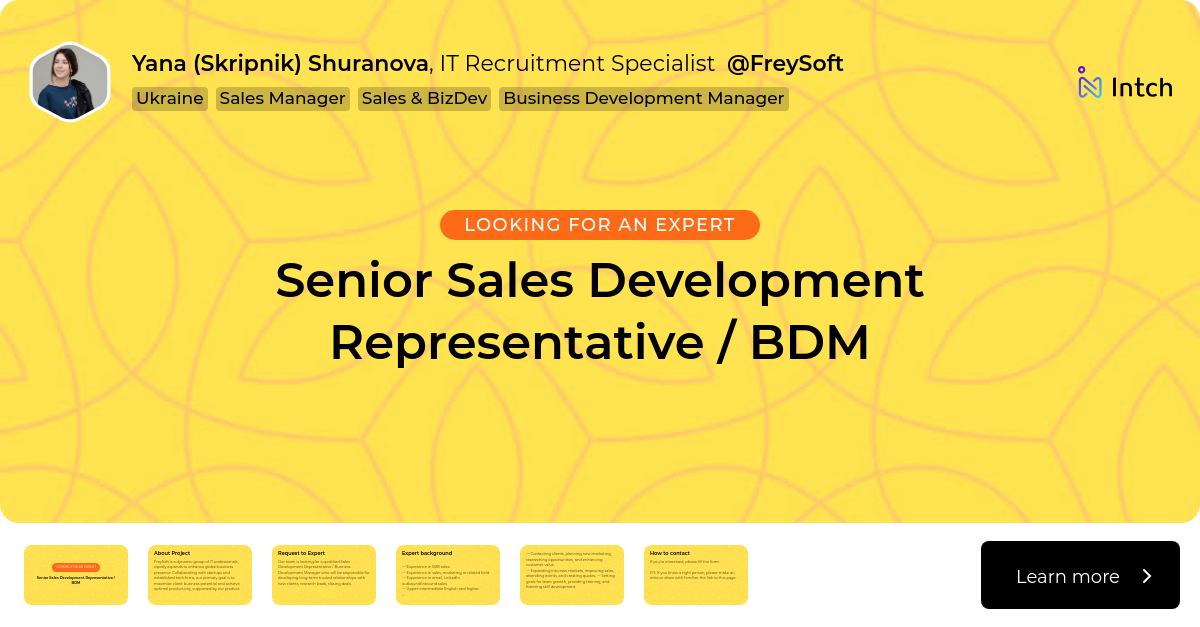 Yana (Skripnik) Shuranova - Senior Sales Development Representative / BDM | Intch