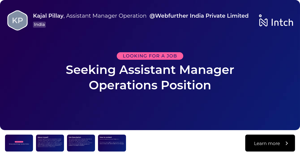 Kajal Pillay - Seeking Assistant Manager Operations Position | Intch