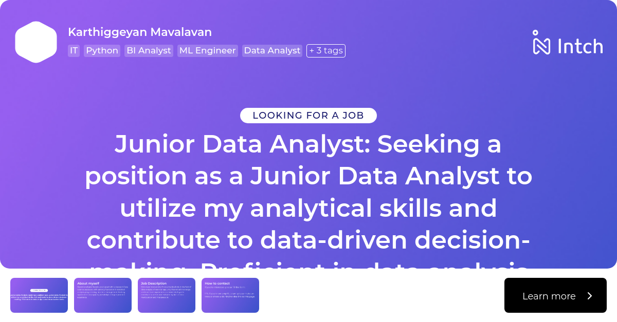 Karthiggeyan Mavalavan - Junior Data Analyst: Seeking a position as a ...