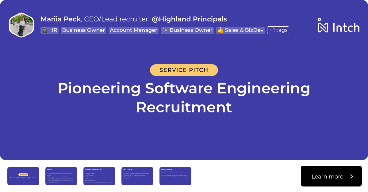 Mariia Peck - Pioneering Software Engineering Recruitment | Intch