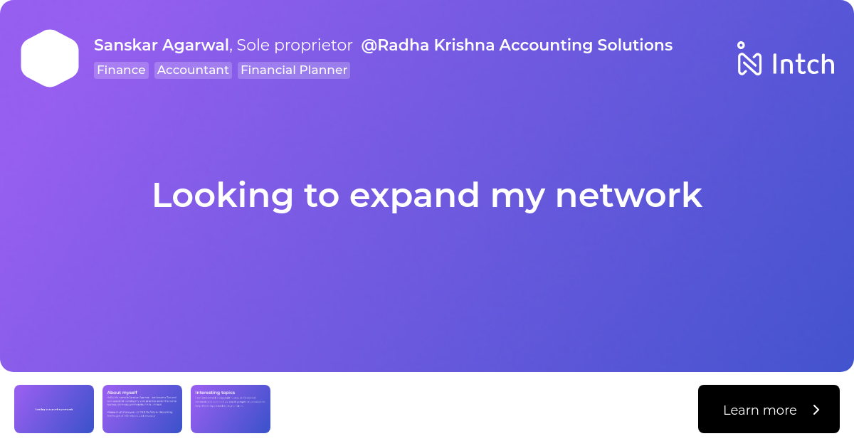 Sanskar Agarwal - Looking to expand my network | Intch