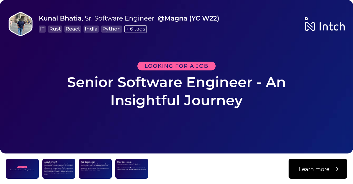 Kunal Bhatia - Senior Software Engineer - An Insightful Journey | Intch Kunal Bhatia - Senior Software Engineer - An Insightful Journey | Intch