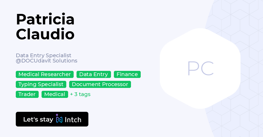 Patricia Claudio - Data Entry Specialist, DOCUdavit Solutions | Intch