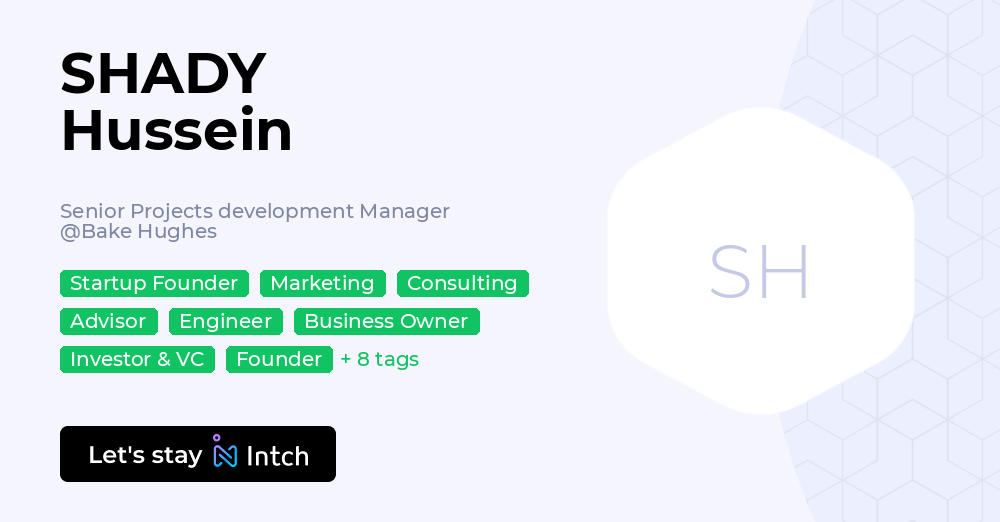 SHADY Hussein - Senior Projects development Manager, Bake Hughes | Intch