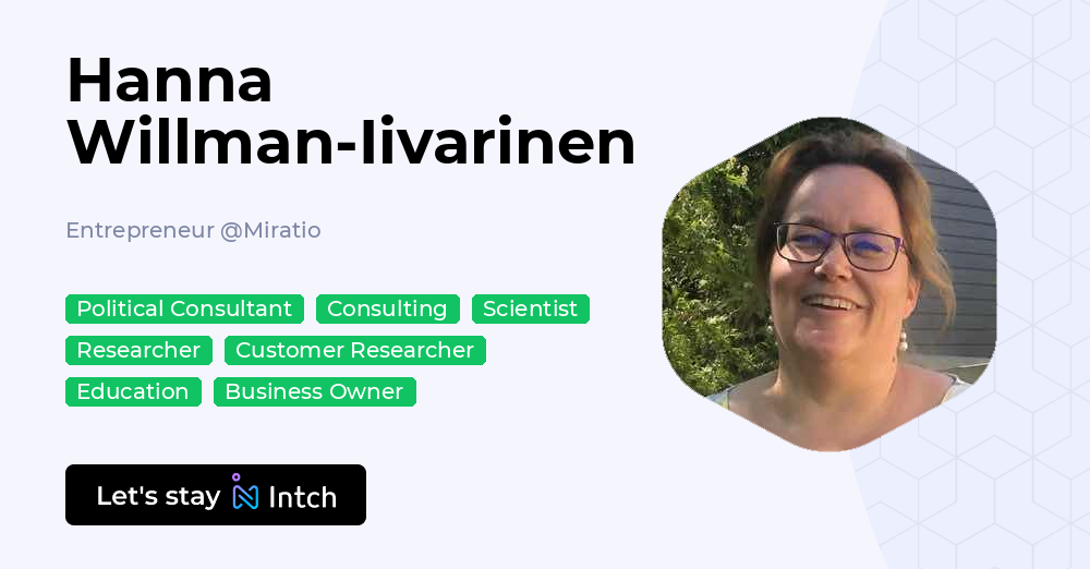 Hanna Willman-Iivarinen - Entrepreneur, Miratio | Intch