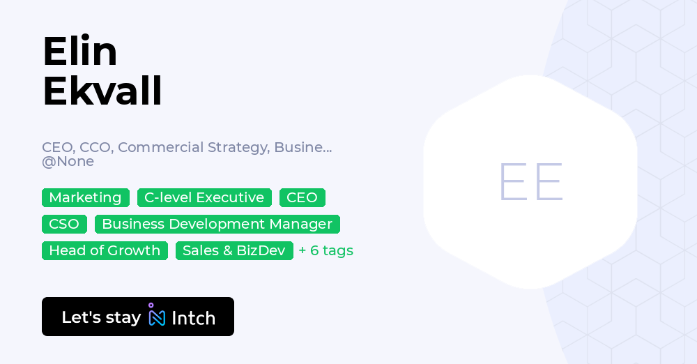 Elin Ekvall - CEO, CCO, Commercial Strategy, Business development, | Intch