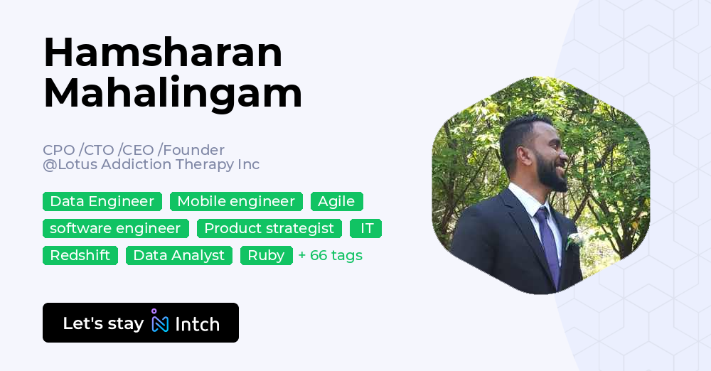 Hamsharan Mahalingam - CPO /CTO /CEO /Founder, Lotus Addiction Therapy ...