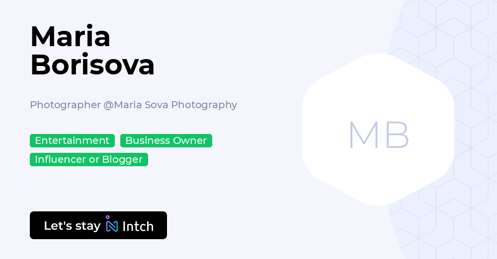 Maria Borisova - Photographer, Maria Sova Photography | Intch