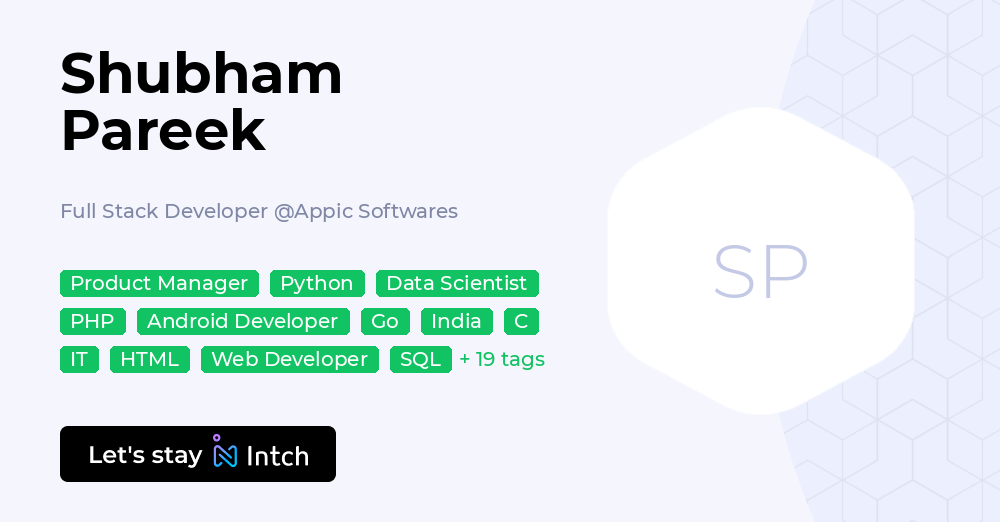 Shubham Pareek - Full Stack Developer, Appic Softwares | Intch