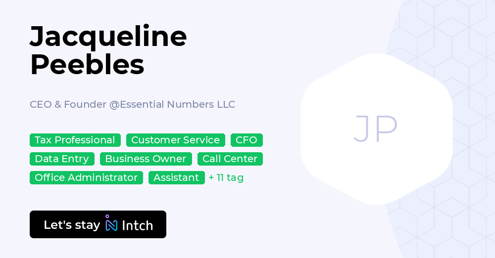 Jacqueline Peebles - CEO & Founder, Essential Numbers LLC | Intch